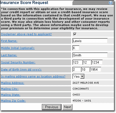 Insurance Score Request